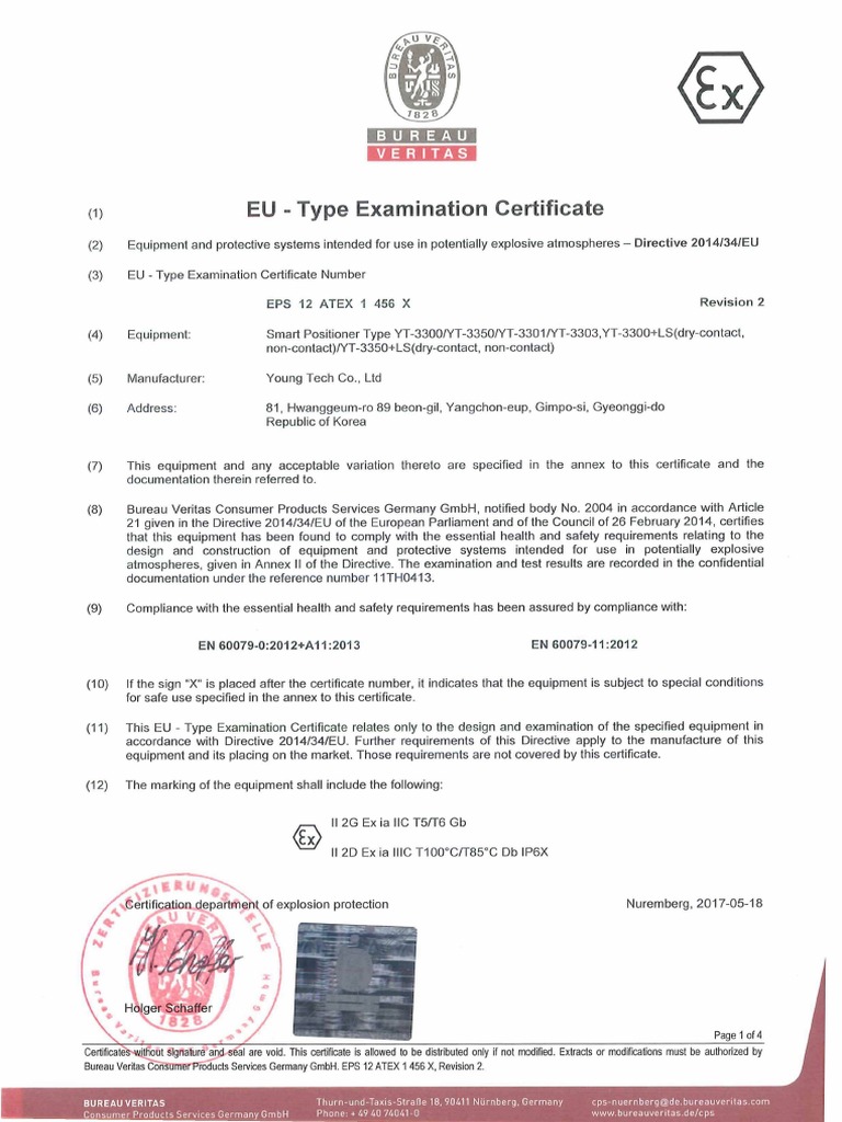 EU - Type Examination Certificate: II 2G Ex Ia IIC T5/T6 GB II 2D Ex Ia ...