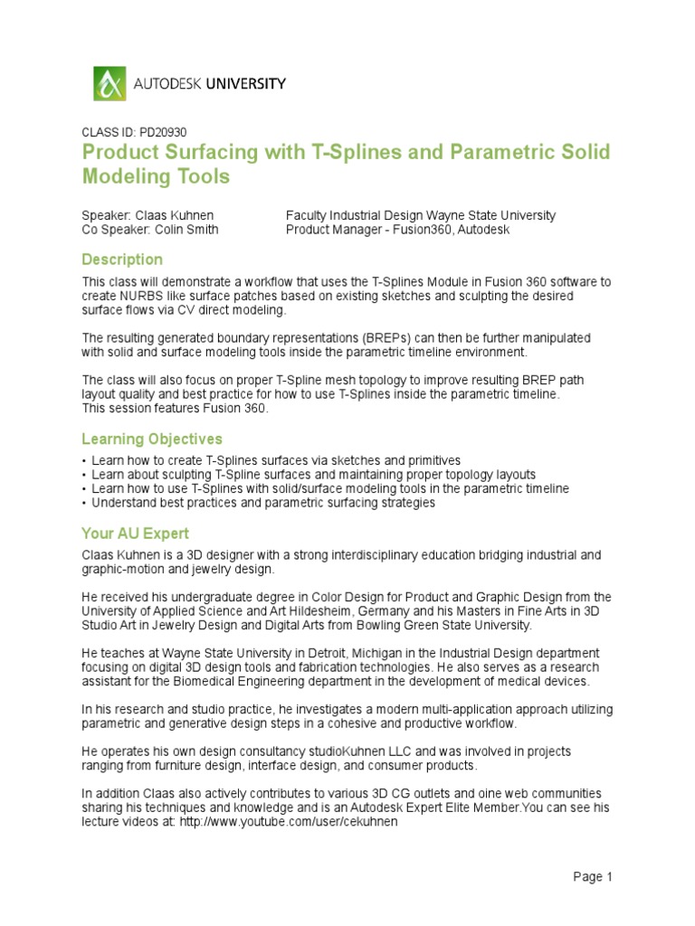 Product Surfacing With T-Splines and Parametric Solid Modeling Tools ...