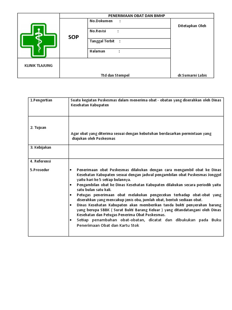 SOP Penerimaan Obat Dan BMHP | PDF