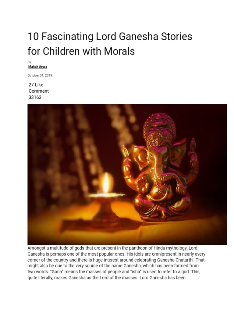 10 Fascinating Lord Ganesha Stories For Children With Morals | PDF ...