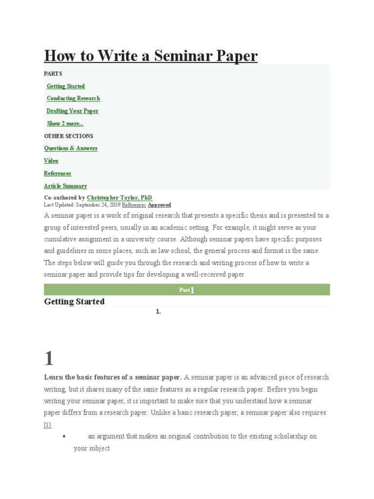 How To Write A Seminar Paper: Getting Started | Download Free PDF ...