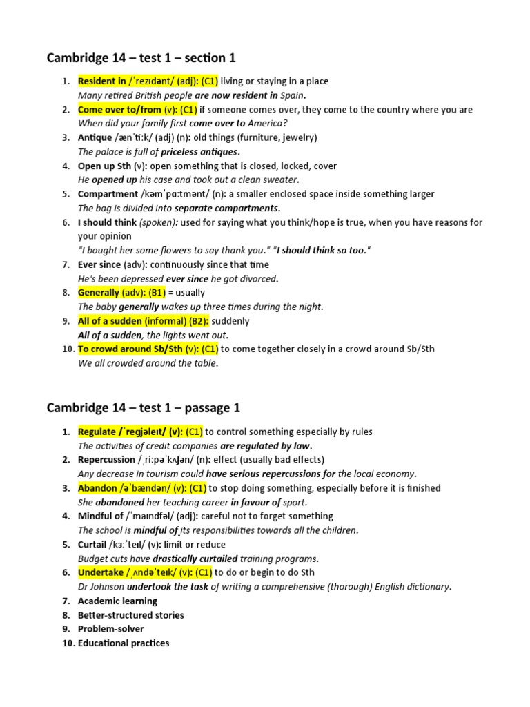 Cambridge 14 - Test 1 - Section 1: All of A Sudden, The Lights Went Out ...