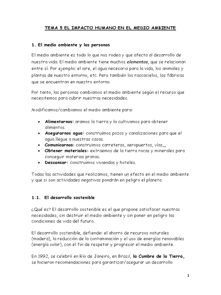 Tema 5 El Impacto Humano en El Medio Ambiente | PDF | Entorno natural ...