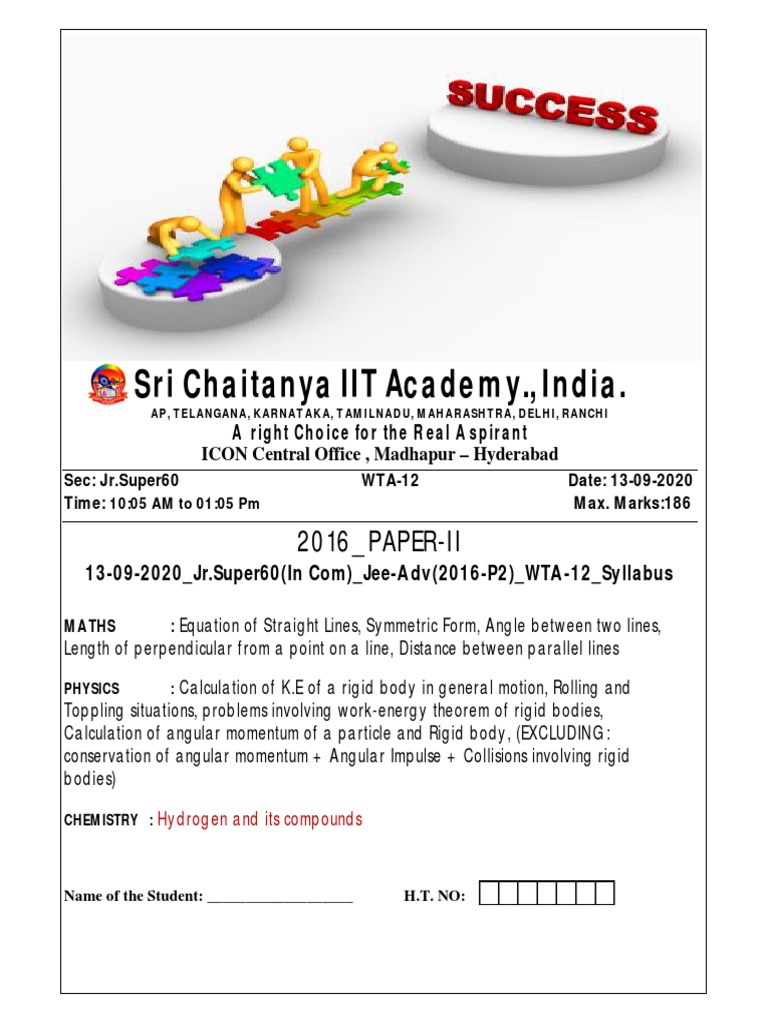 13-09-2020 - JR - Super60 (In Com) - Jee-Adv (2016-P2) - WTA-12 ...