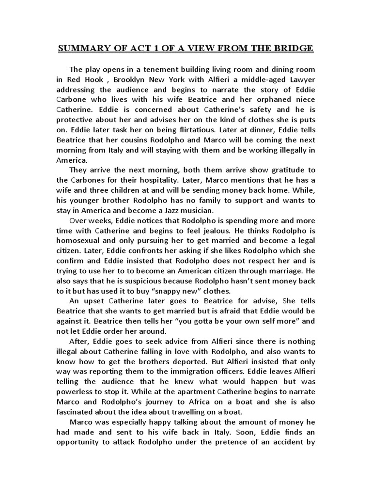 Summary of Act 1 of A View From The Bridge | PDF