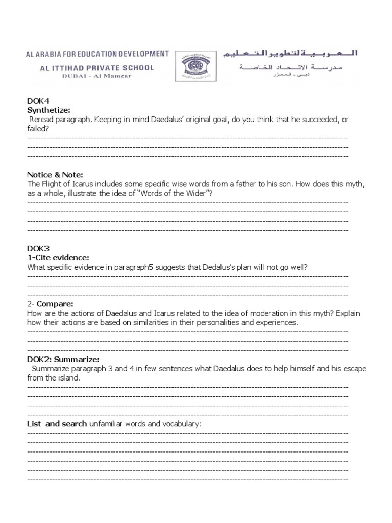 Analyzing Daedalus in "The Flight of Icarus" | PDF | Cognition ...