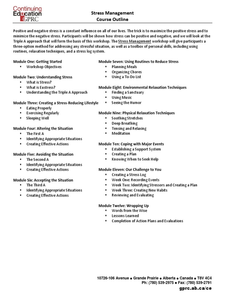 Training-Outline Stress Management | Download Free PDF | Stress ...