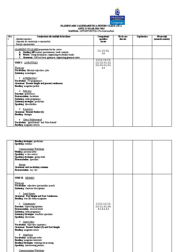 Opportunities Pre Intermediate | PDF | Vocabulary | Verb