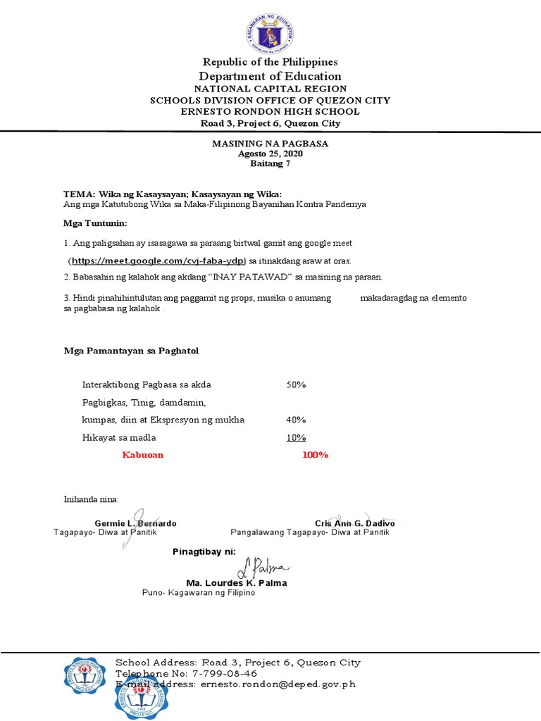 Kriteria at Tuntunin Sa Masining Na Pagbasa 2 | PDF