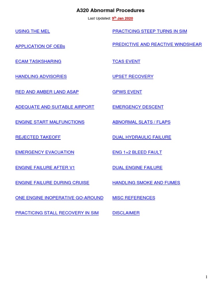 A320 Abnormal Procedures Overview | PDF | Takeoff | Airport