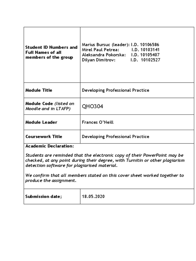Student ID Numbers and Full Names of All Members of The Group | PDF ...