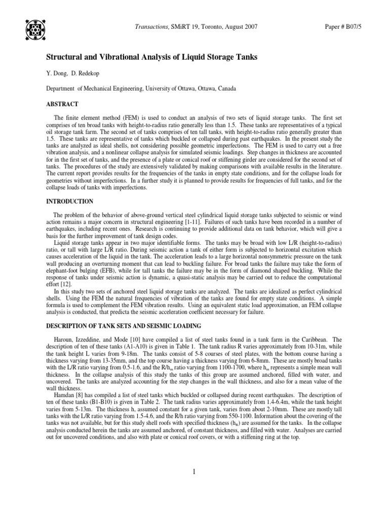 Structural and Vibrational Analysis of Liquid Storage Tanks | Download ...
