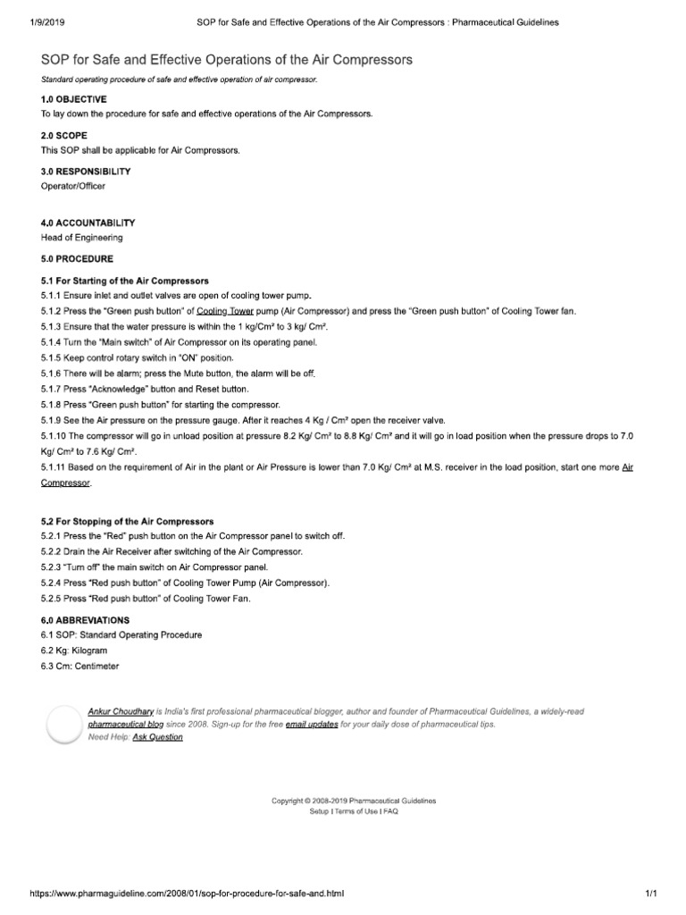 Compressor SOP | PDF