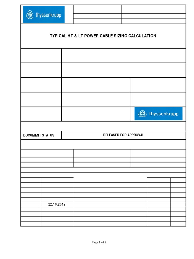 Typical HT and LT Power Cable Sizing PDF | PDF | Electrical Resistance ...