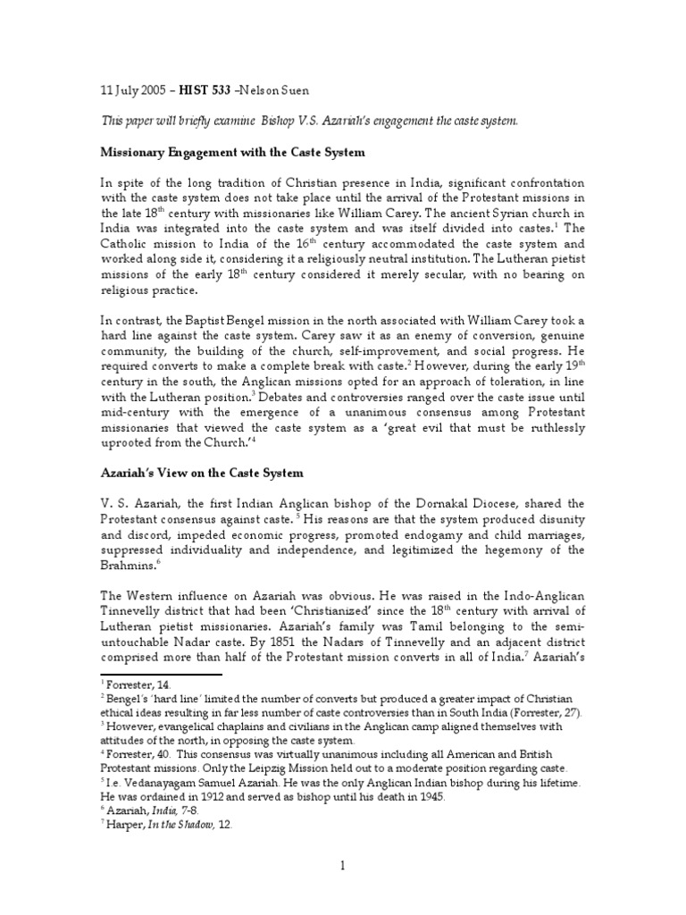 Bishop Azariah's Stance on Caste System | PDF | Religious Conversion ...