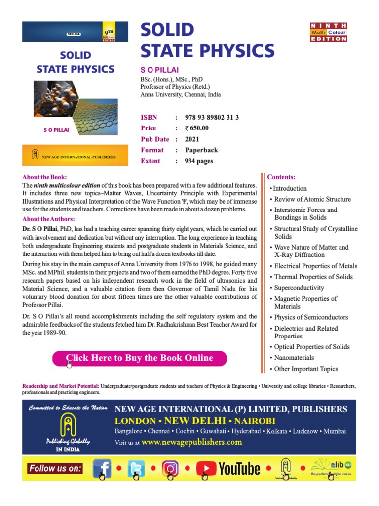 Pillai So - Solid State Physics | PDF