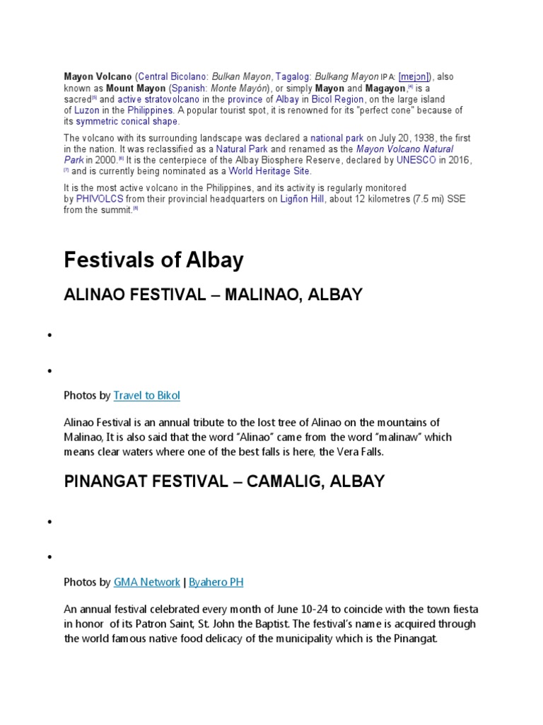 Festivals of Albay: Alinao Festival - Malinao, Albay | PDF