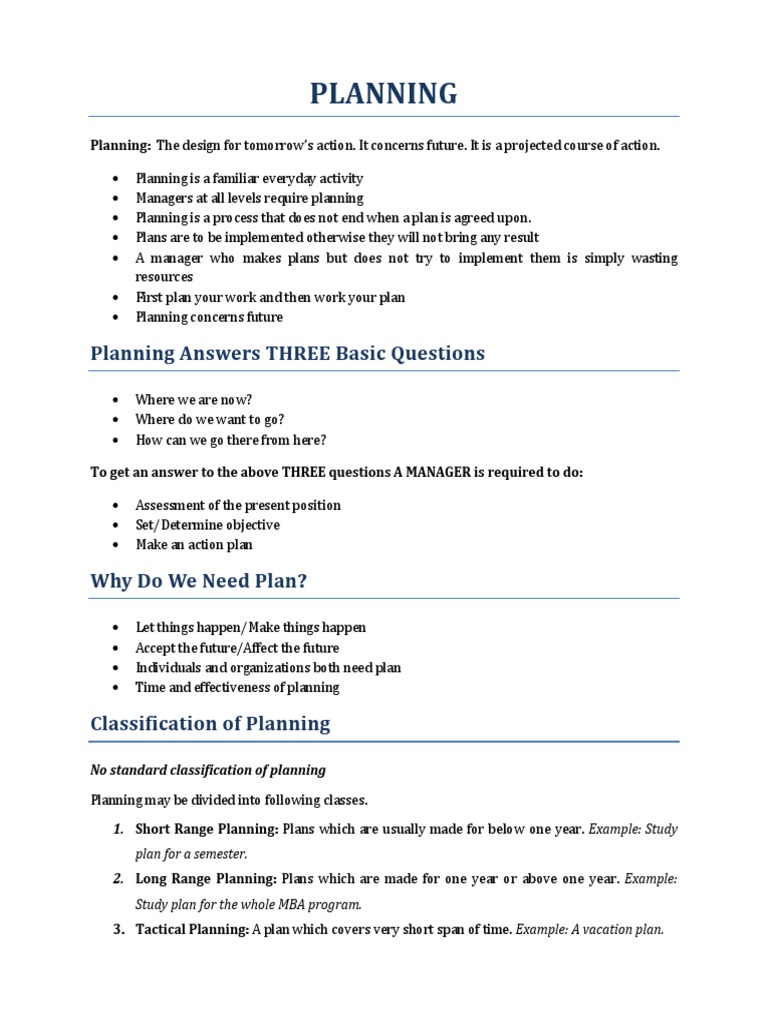 Planning: Planning Answers THREE Basic Questions | PDF | Economies ...