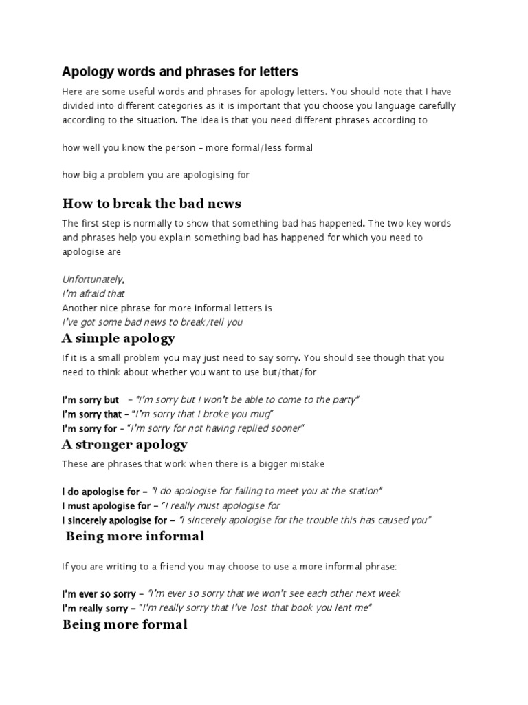 IELTS Apology - Words and Phrases | PDF