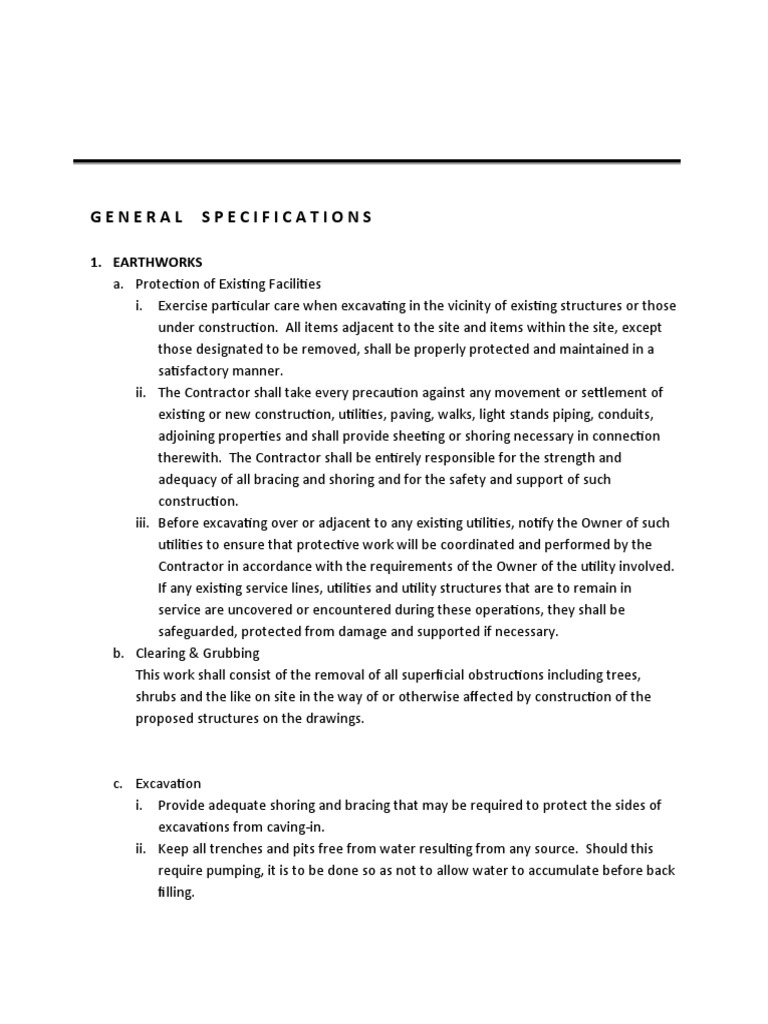 General Specifications: 1. Earthworks | PDF | Plumbing | Tile