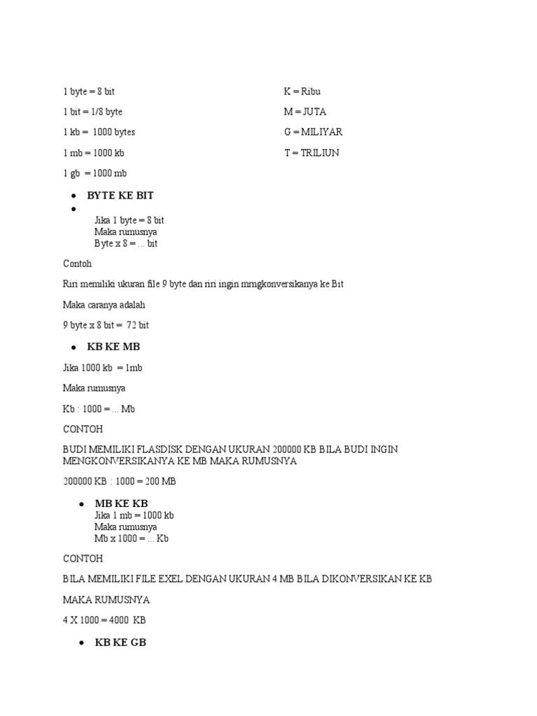 Materi Rumus Bit, Byte, KB, MB, GB | PDF