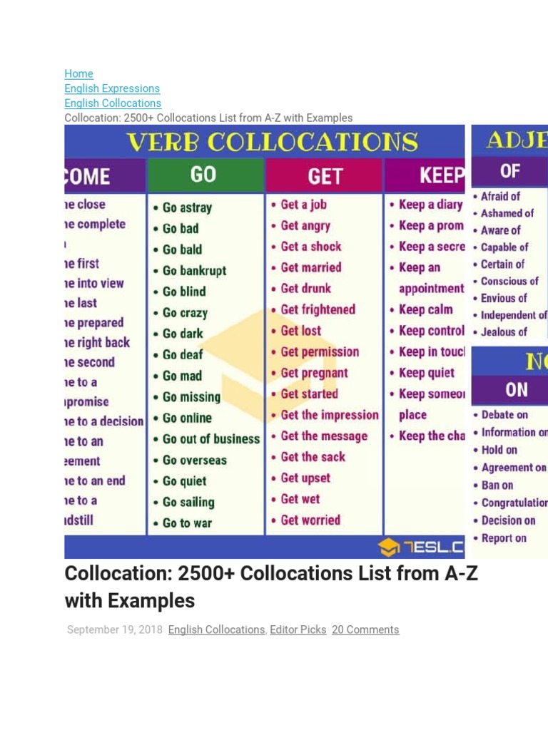 Collocation: 2500+ Collocations List From A-Z With Examples | PDF ...