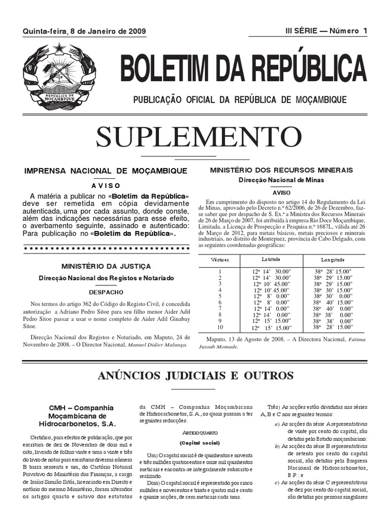 Avisos do Boletim da República sobre licenças de prospecção e pesquisa ...