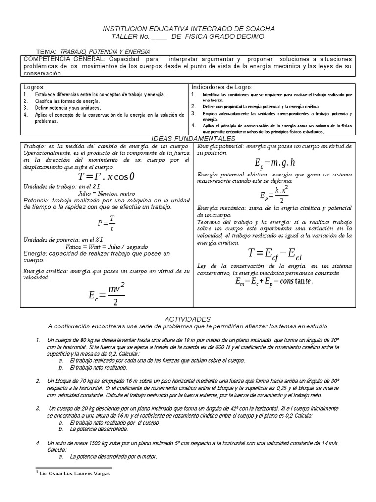 Trabajo Potencia y Energia | PDF | Energía potencial | Energía cinética