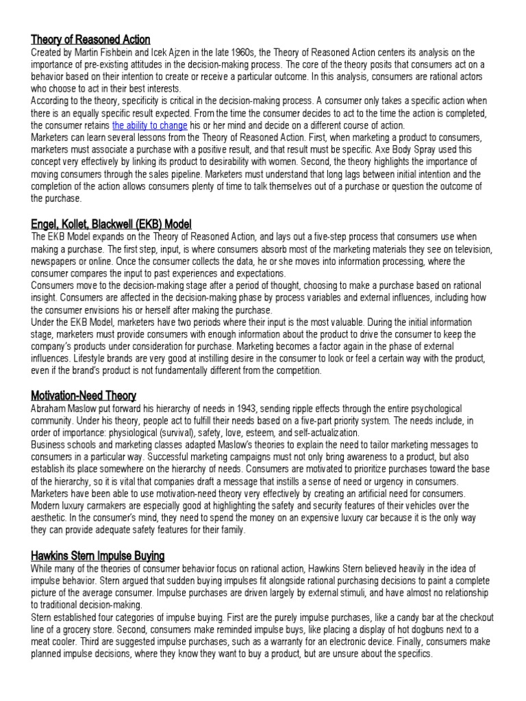 Consumer Behavior Theories Pdf Consumer Behaviour Behavior