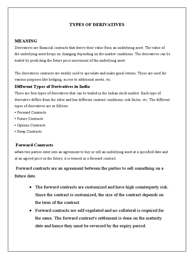 Types of Derivatives | PDF | Derivative (Finance) | Futures Contract