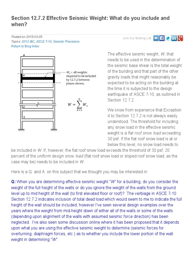 Section 12 7 2 Effective Seismic Weight What Do You Include When PDF ...