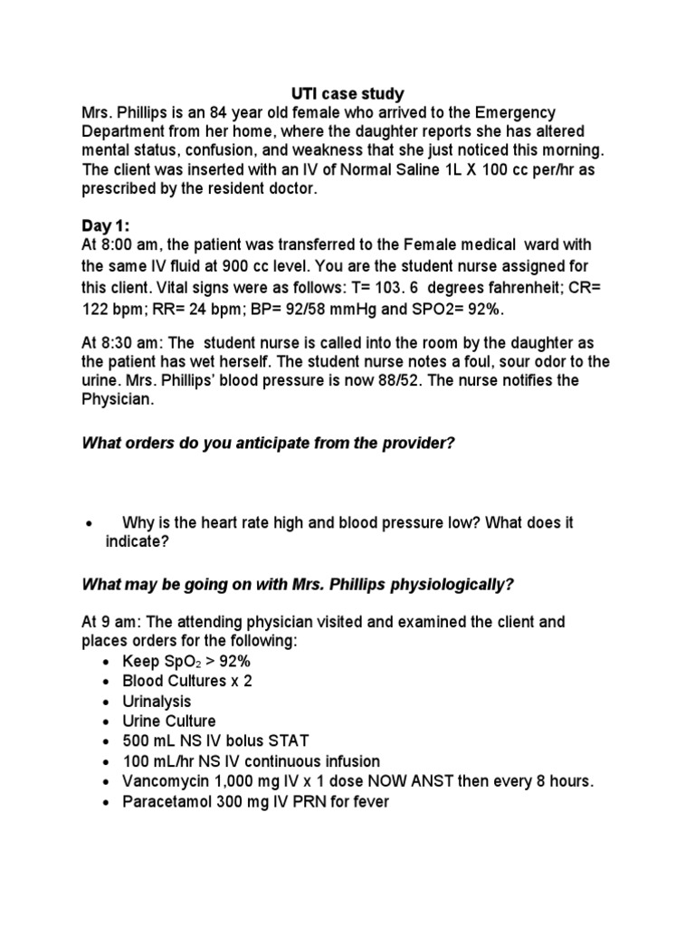 UTI Case Study: What Orders Do You Anticipate From The Provider? | PDF ...