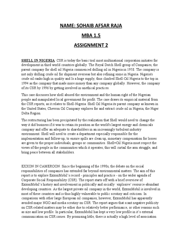 Name: Sohaib Afsar Raja MBA 1.5 Assignment 2 | PDF | Racketeer ...