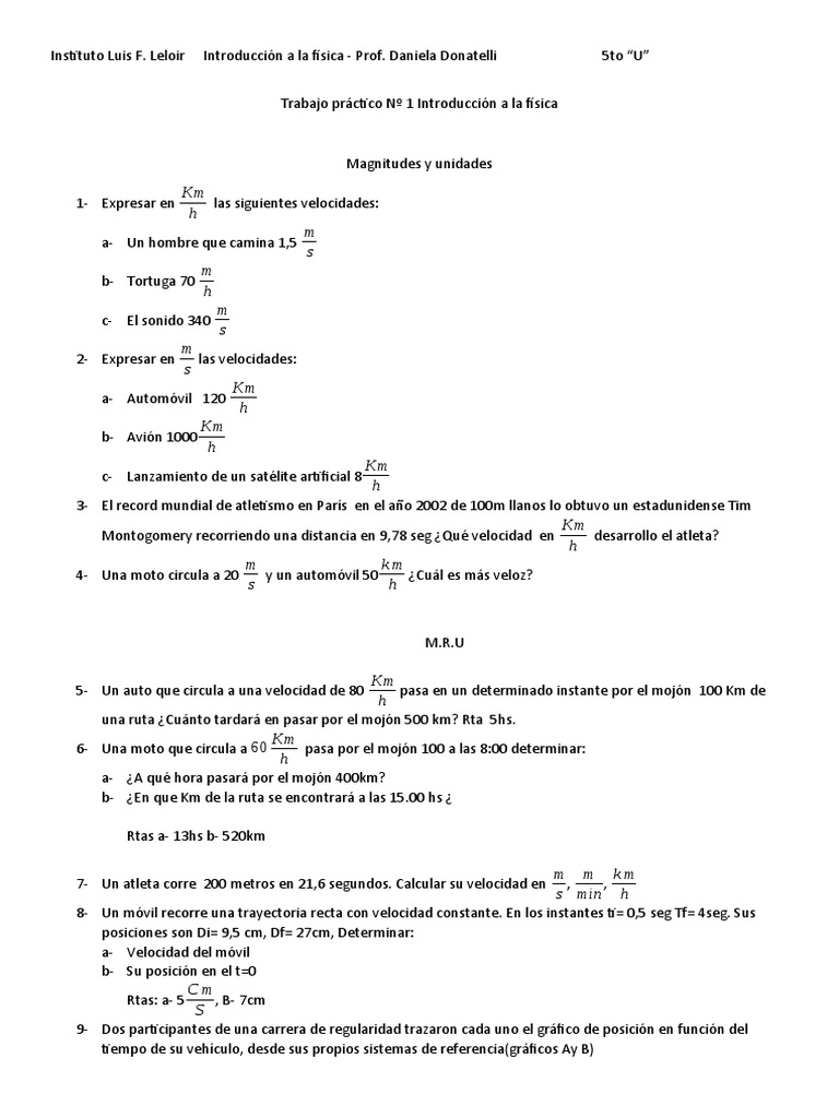 Trabajo Práctico #1 Introducción A La Física | PDF | Velocidad | Naturaleza