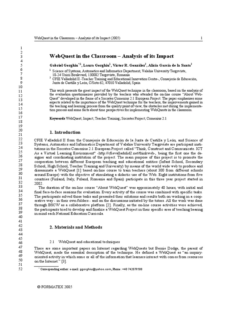 WebQuests - English PDF | PDF | Educational Technology | Teachers