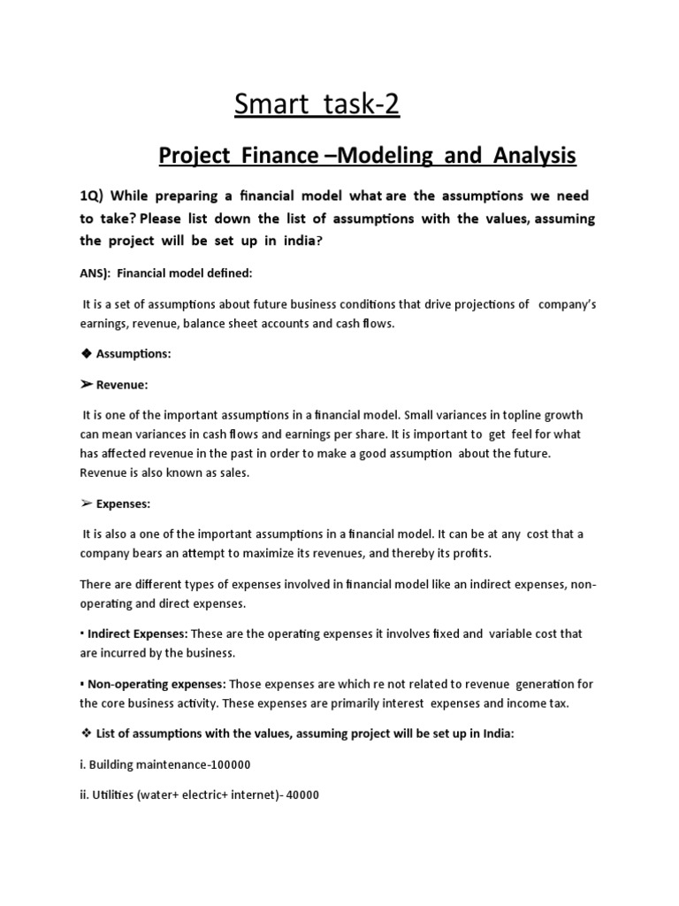 Smart Task-2: Project Finance - Modeling and Analysis | PDF | Valuation ...