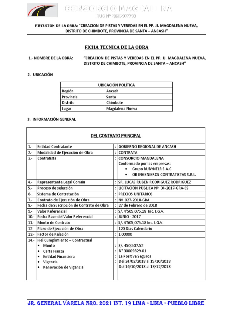 1 - Ficha Técnica de La Obra | PDF