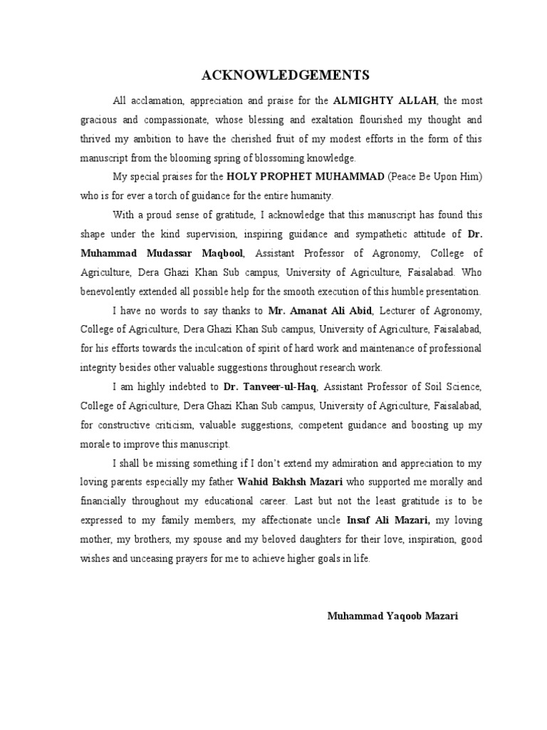 Acknowledgements: Muhammad Mudassar Maqbool, Assistant Professor of ...