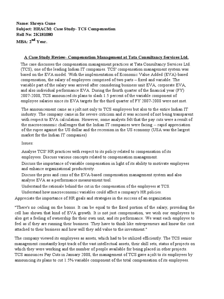 HRACM Case Study - TCS Compensation | PDF | Employment | Economies