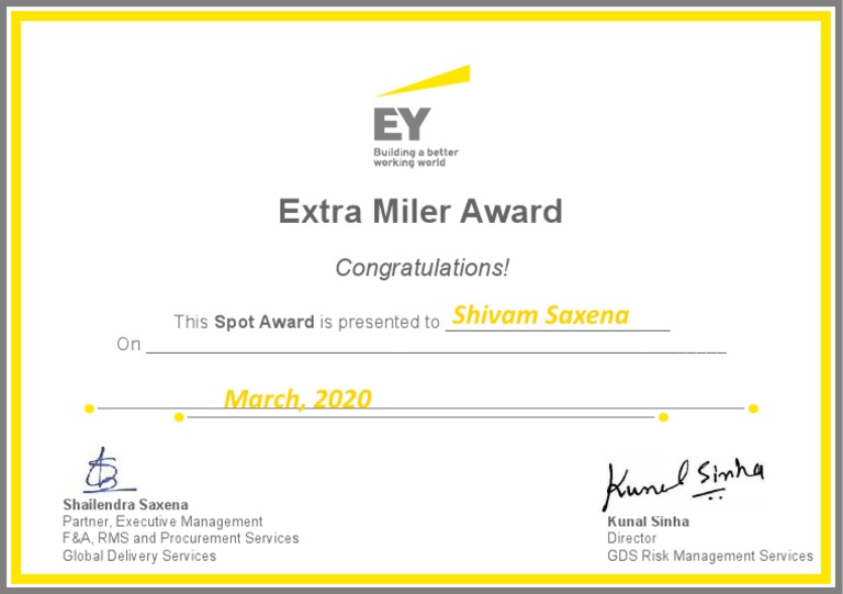 Extra Miler Award: Shivam Saxena March, 2020 | PDF