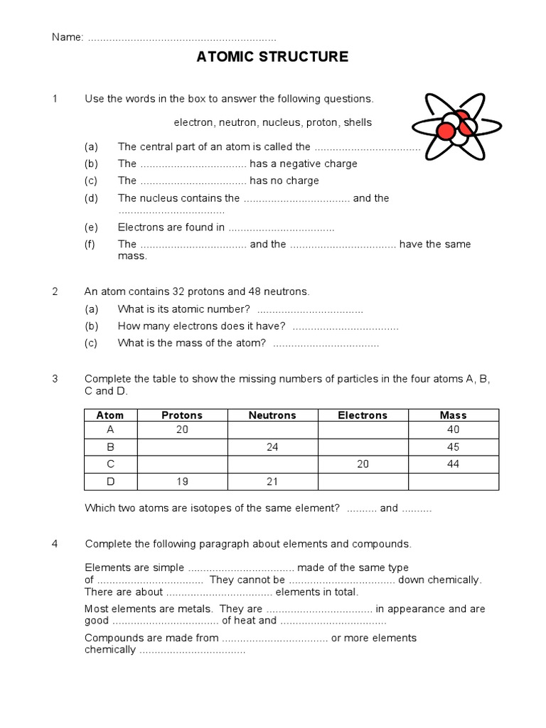 Atomic Structure KS4 (F) HWK | Download Free PDF | Atoms | Chemical ...