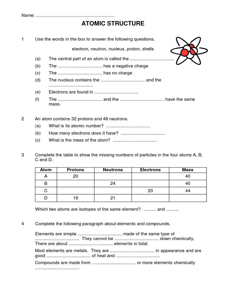 Atomic Structure KS4 (F) HWK PDF | PDF | Atoms | Chemical Elements