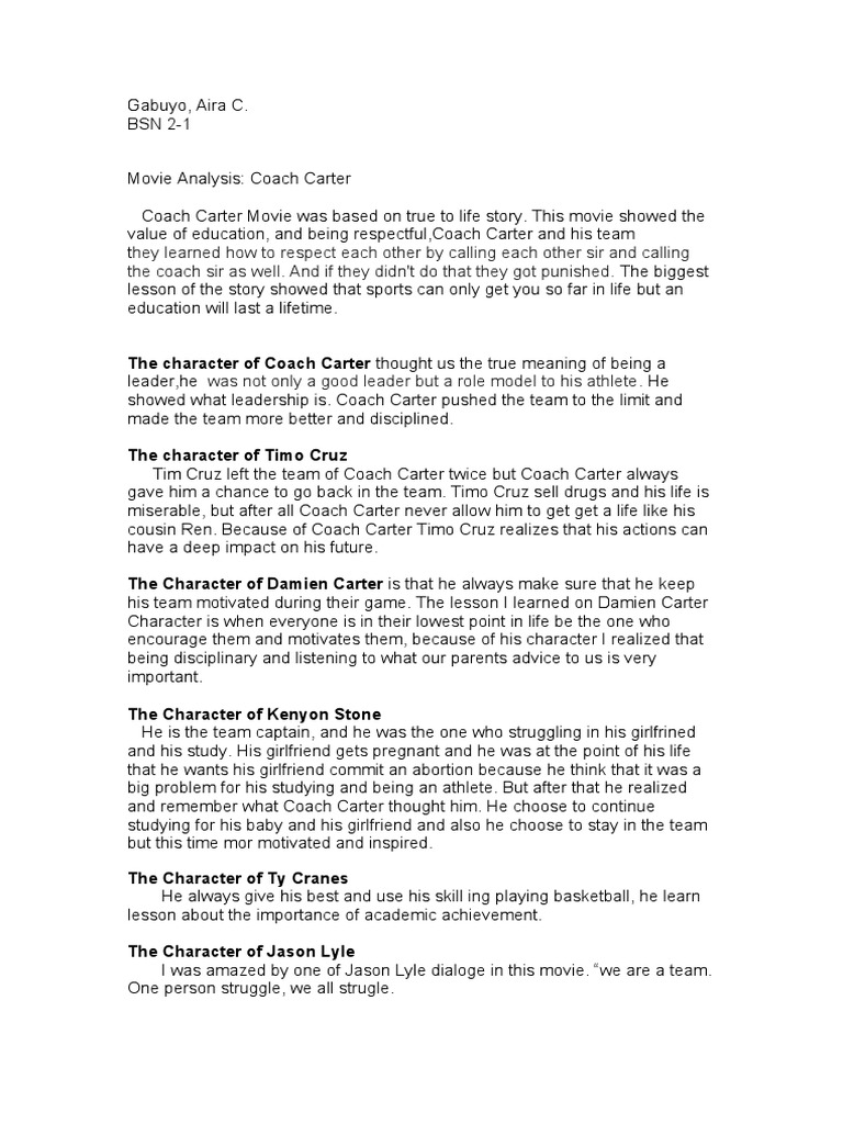Coach Carter: Character Lessons and Analysis | PDF