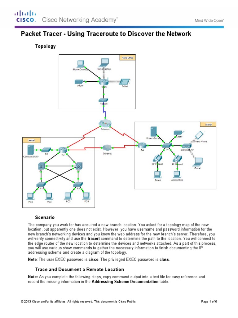 1.1.1.8 Packet Tracer - Using Traceroute To Discover The Network ...