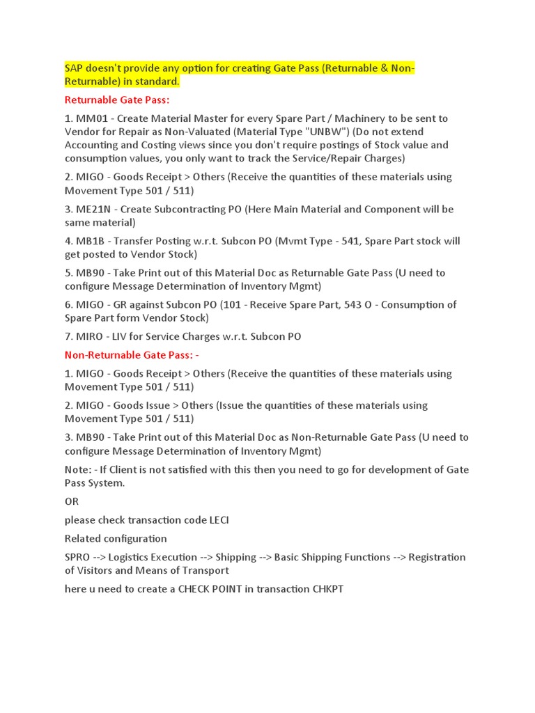 Creating Returnable and Non-Returnable Gate Passes in SAP using ...