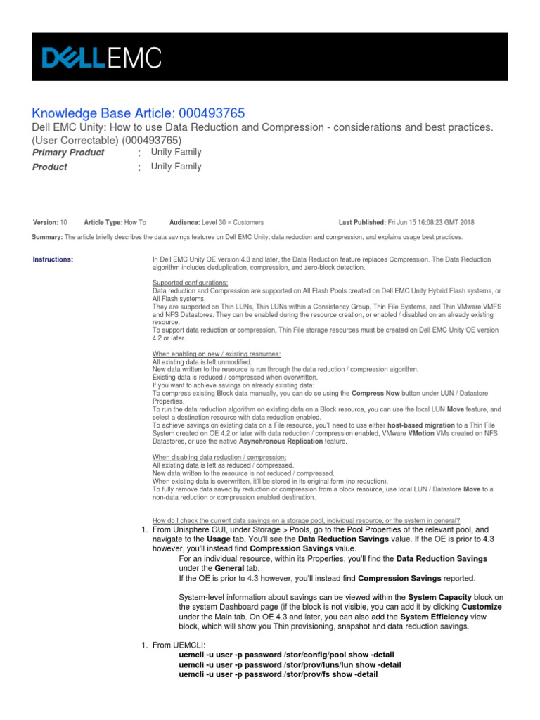 Dell EMC Unity - How To Use Data Reduction and Compression - Considerations and Best Practices ...