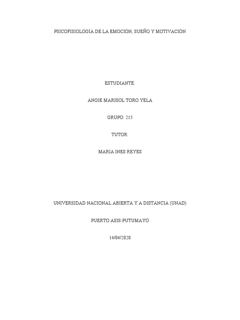 PSICOFISIOLOGÍA DE LA EMOCIÓN, SUEÑO Y MOTIVACIÓN - Angie - Toro - #215 ...