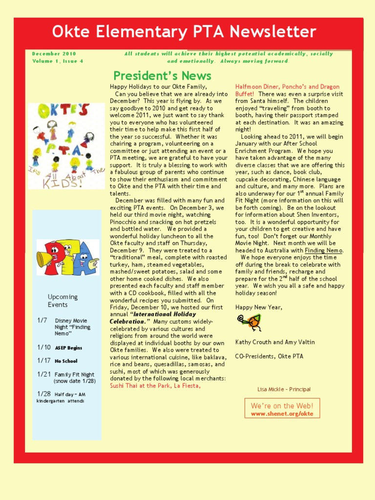 Okte Elementary School PTA Newsletter | PDF | Cuisine | Food And Drink