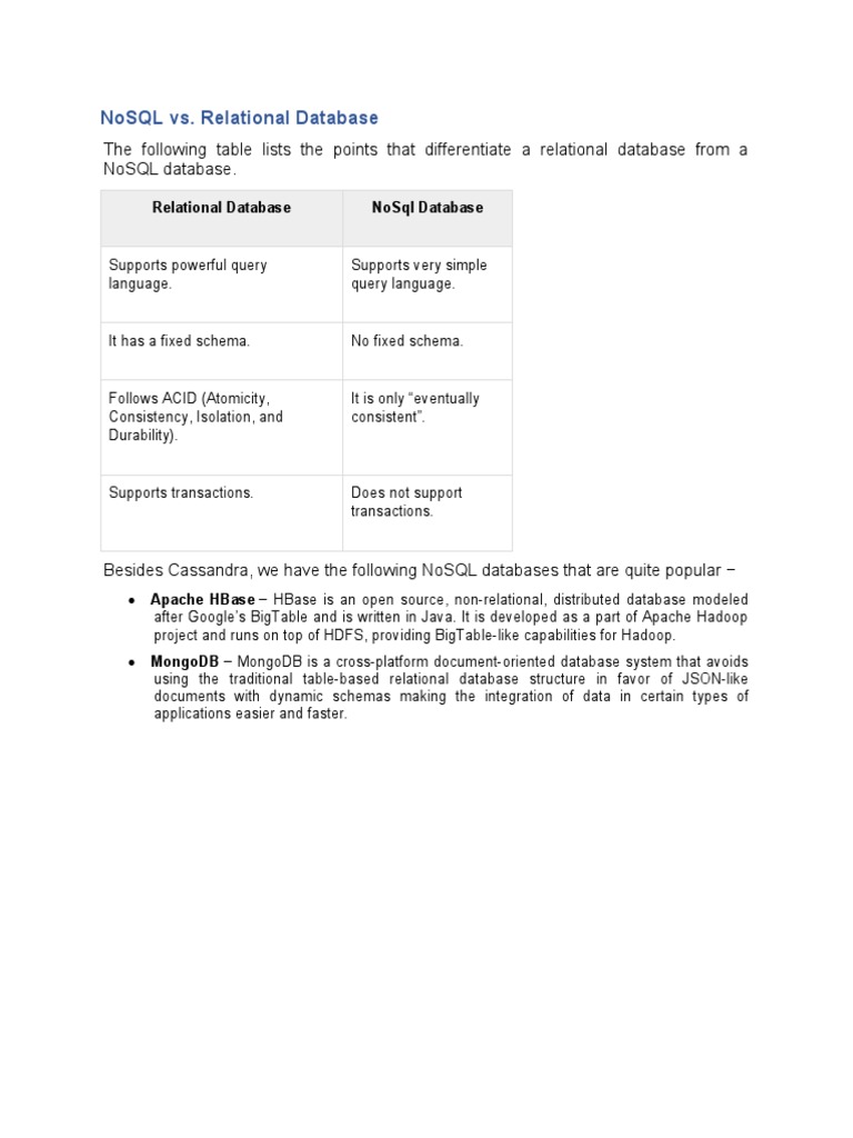 Nosql vs. Relational Database | PDF