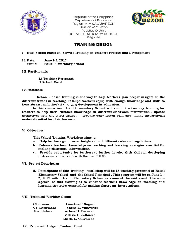 Training Design | PDF | Teachers | Lesson Plan